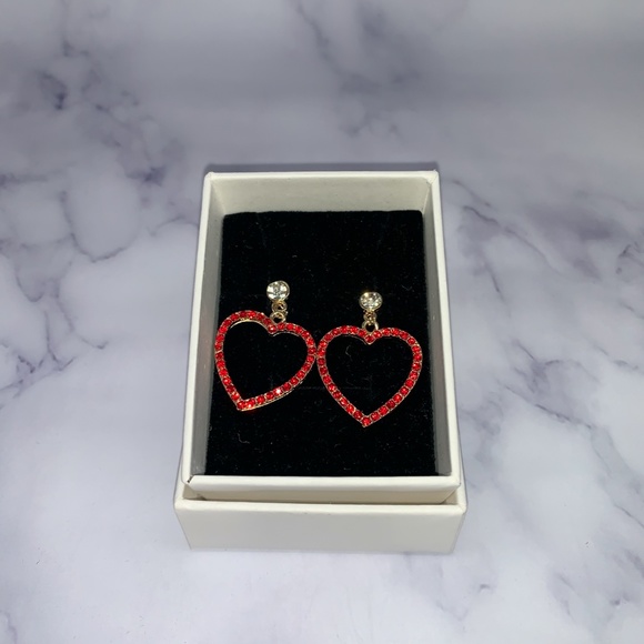 Unknown | Jewelry | Rhinestone Drop Red Heart Earrings | Poshmark